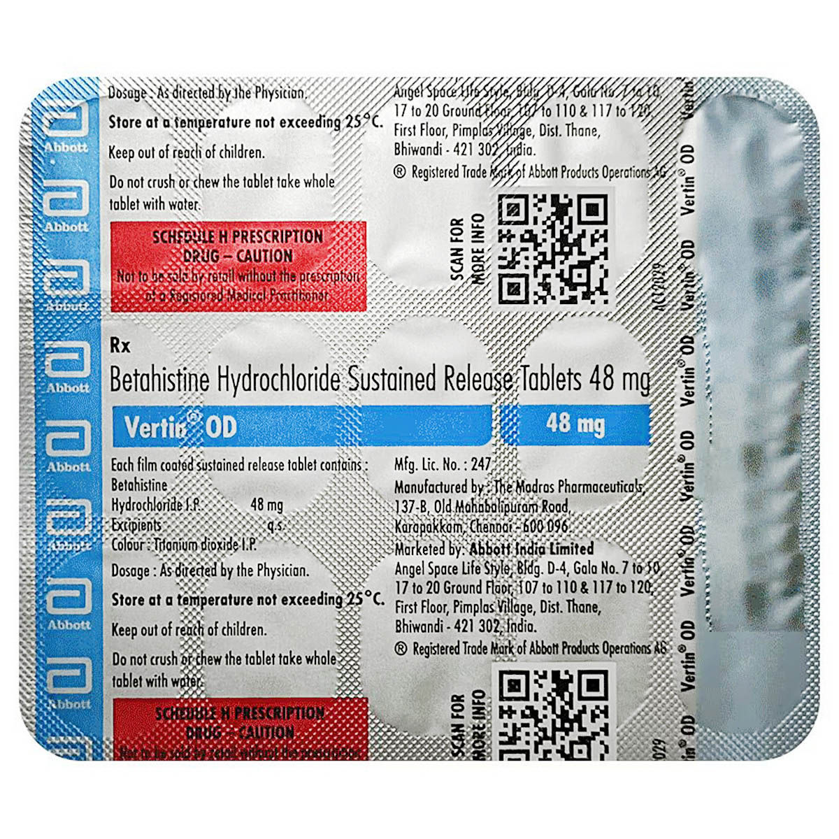 Vertin OD 48 mg Tablet | Uses, Side Effects, Price | Apollo Pharmacy
