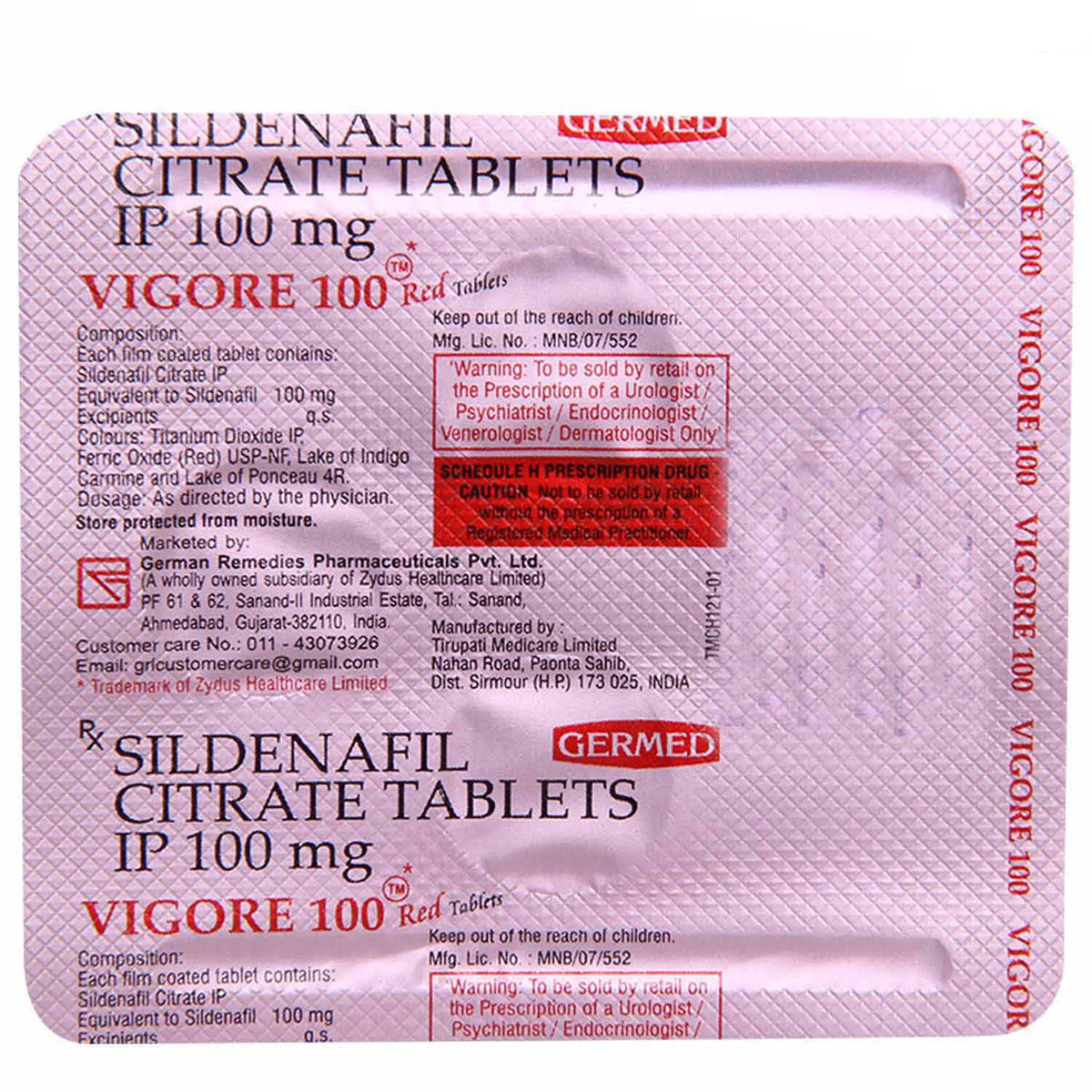 Vigore 100 Red Tablet 4's Price, Uses, Side Effects, Composition ...