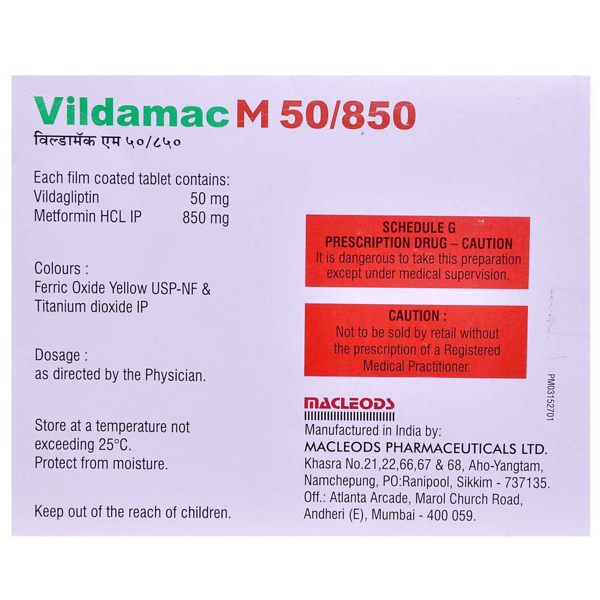Vildamac M 50/850 Tablet 15's Price, Uses, Side Effects, Composition ...