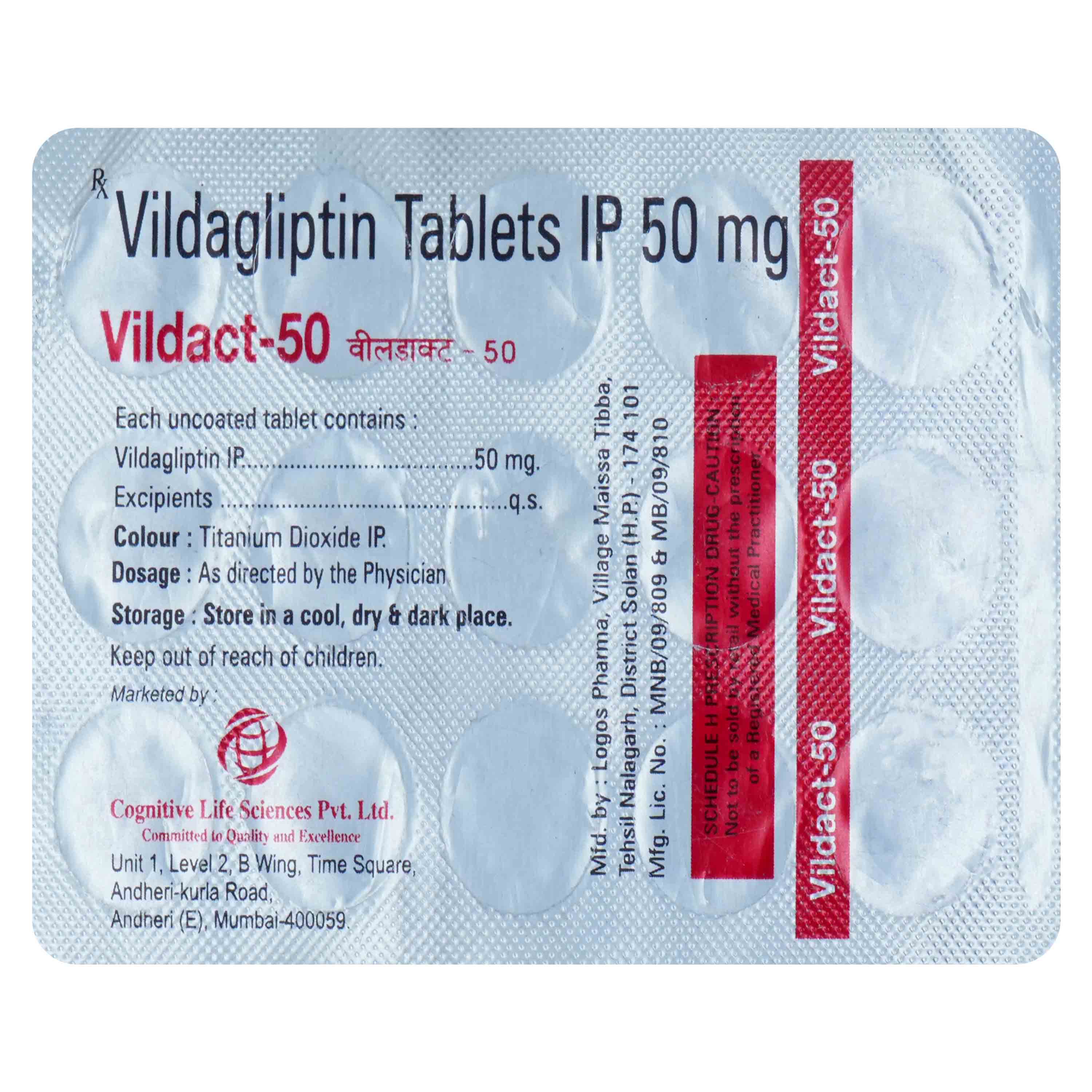 Vildact 50 mg Tablet | Uses, Side Effects, Price | Apollo Pharmacy