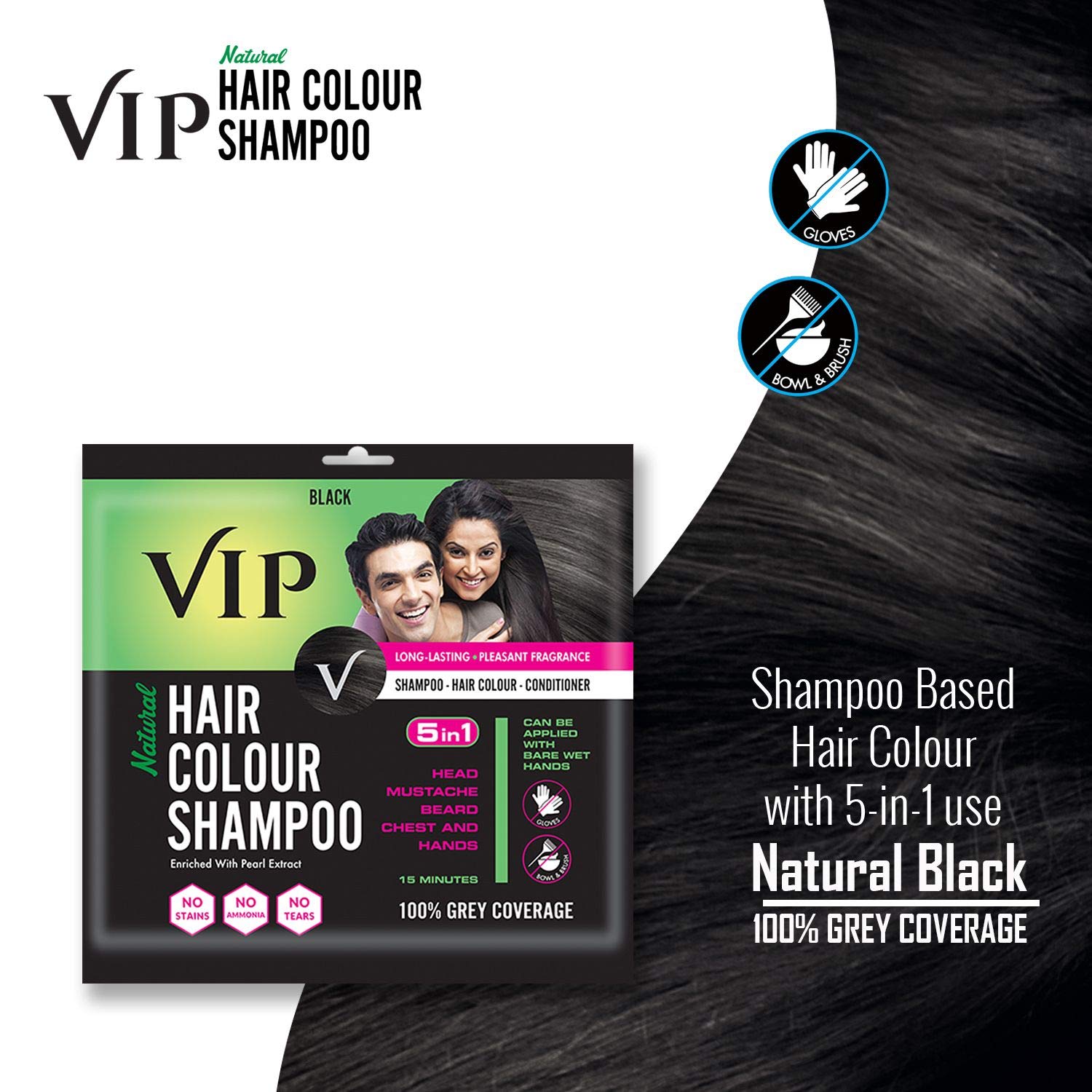 Vip Natural Black Hair Colour Shampoo, 40 ml Price, Uses, Side Effects ...