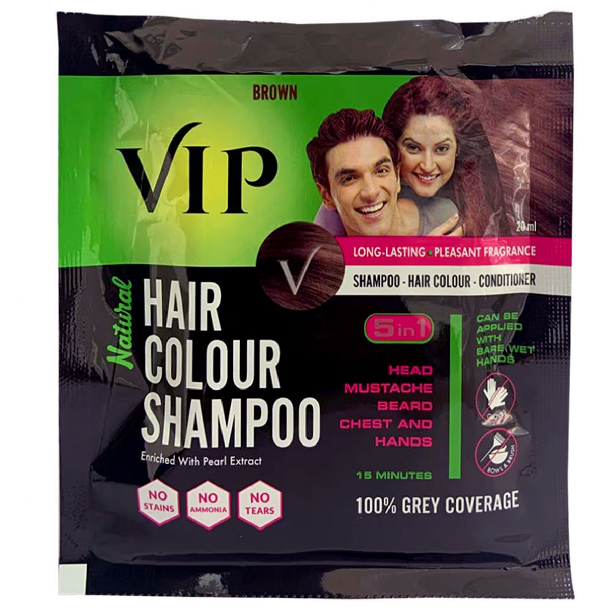 Buy Vip Brown Hair Colour Shampoo 20 ml | 19 Minutes Delivery | Apollo ...