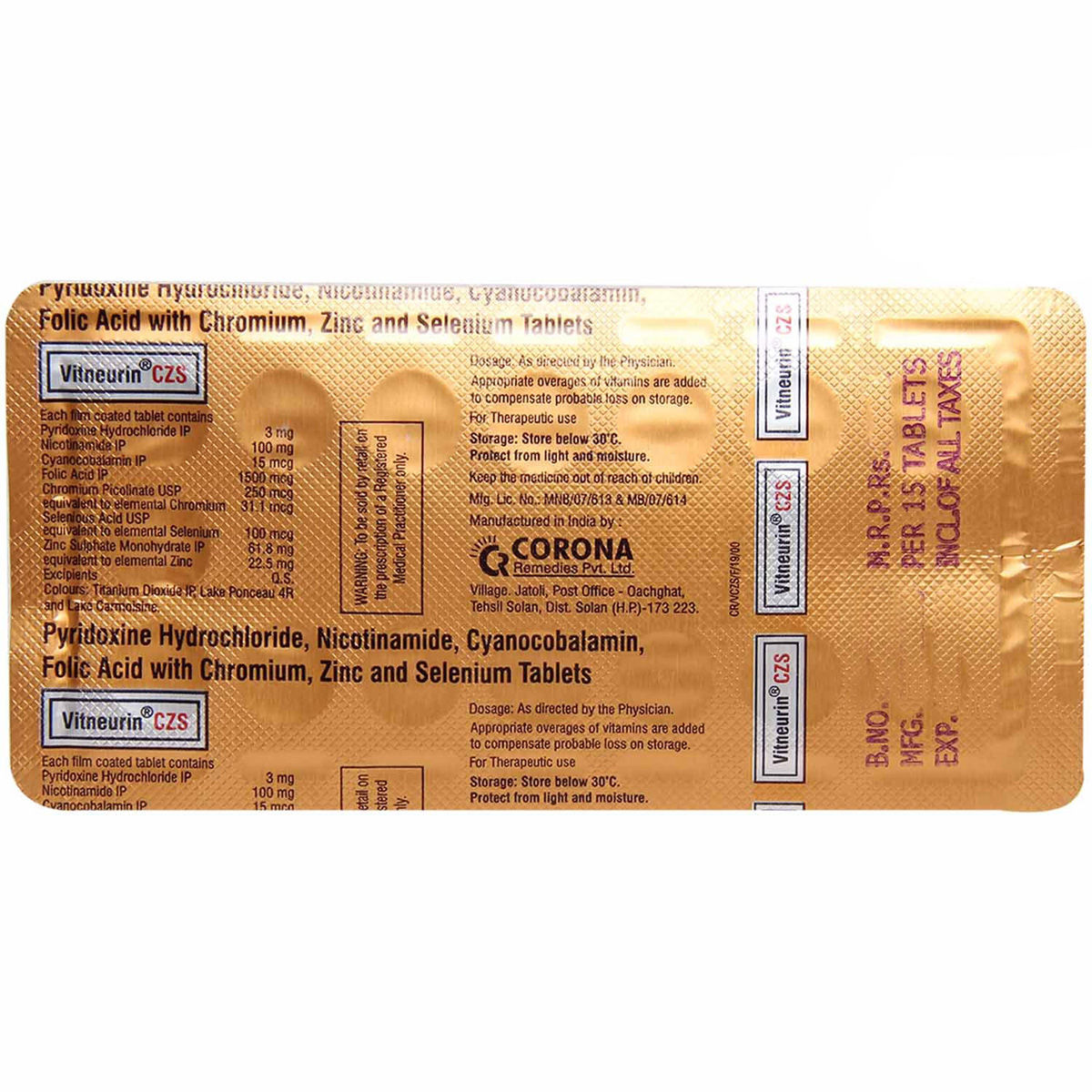 Vitneurin CZS Tablet 15's Price, Uses, Side Effects, Composition ...