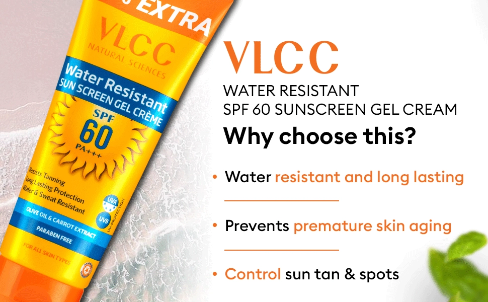 VLCC Water Resistant SPF 60 PA+++ Sunscreen Gel Creme, 100 gm | Uses ...