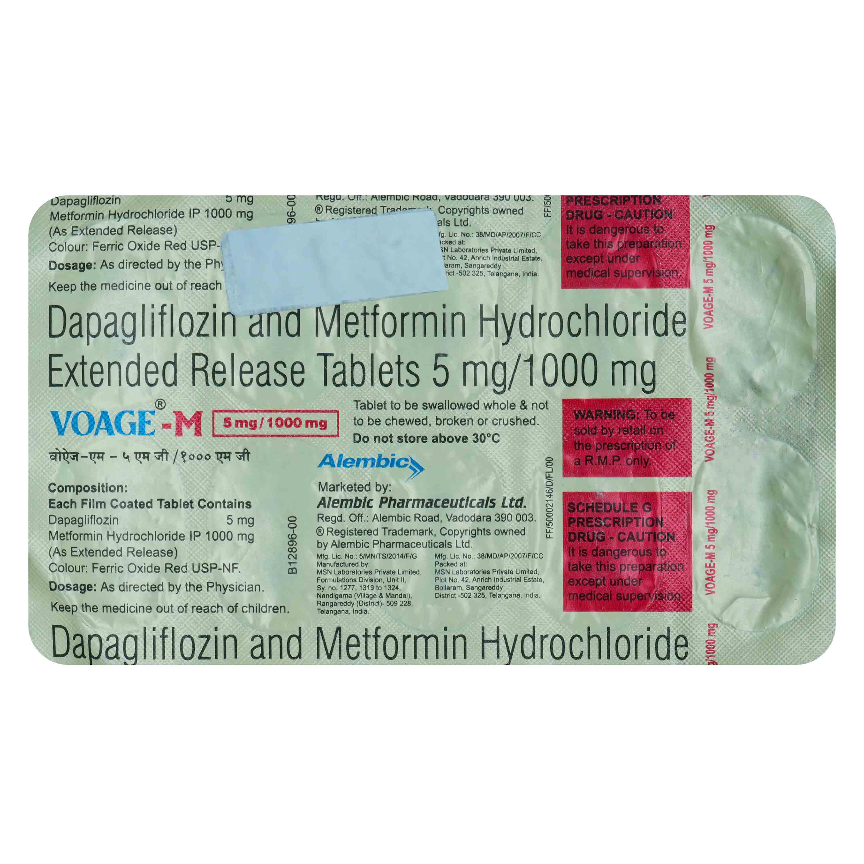 Voage M 5 mg/1000 mg Tablet | Uses, Side Effects, Price | Apollo Pharmacy