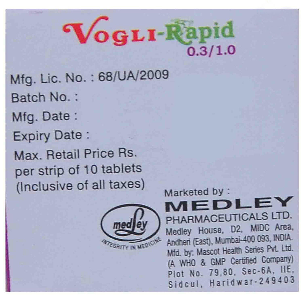 Vogli Rapid 0.3/1 Tablet 10's Price, Uses, Side Effects, Composition ...