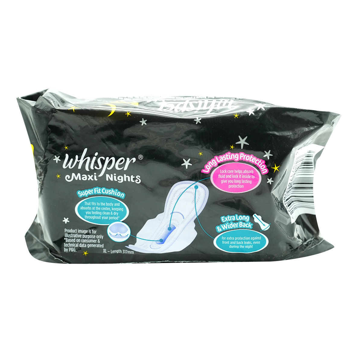 Whisper Maxi Nights WIngs Sanitary Pads XL, 7 Count Price, Uses, Side ...