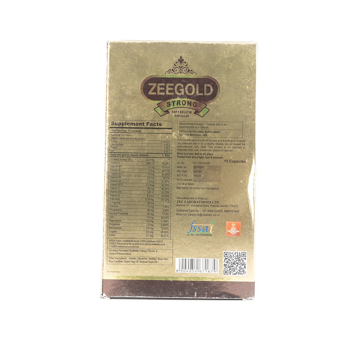 Zeegold Strong Capsule 15's Price, Uses, Side Effects, Composition ...