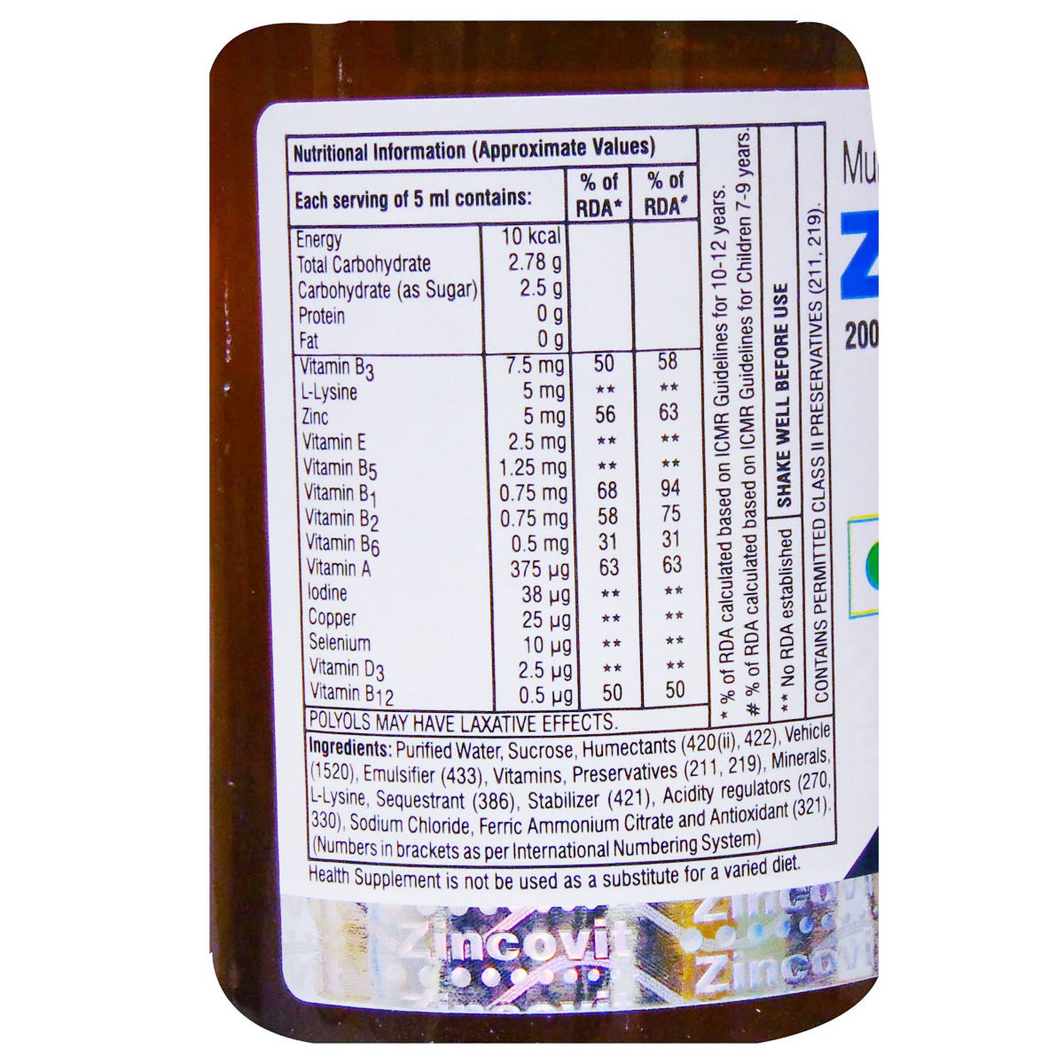 Zincovit Syrup | Uses, Side Effects, Price | Apollo Pharmacy