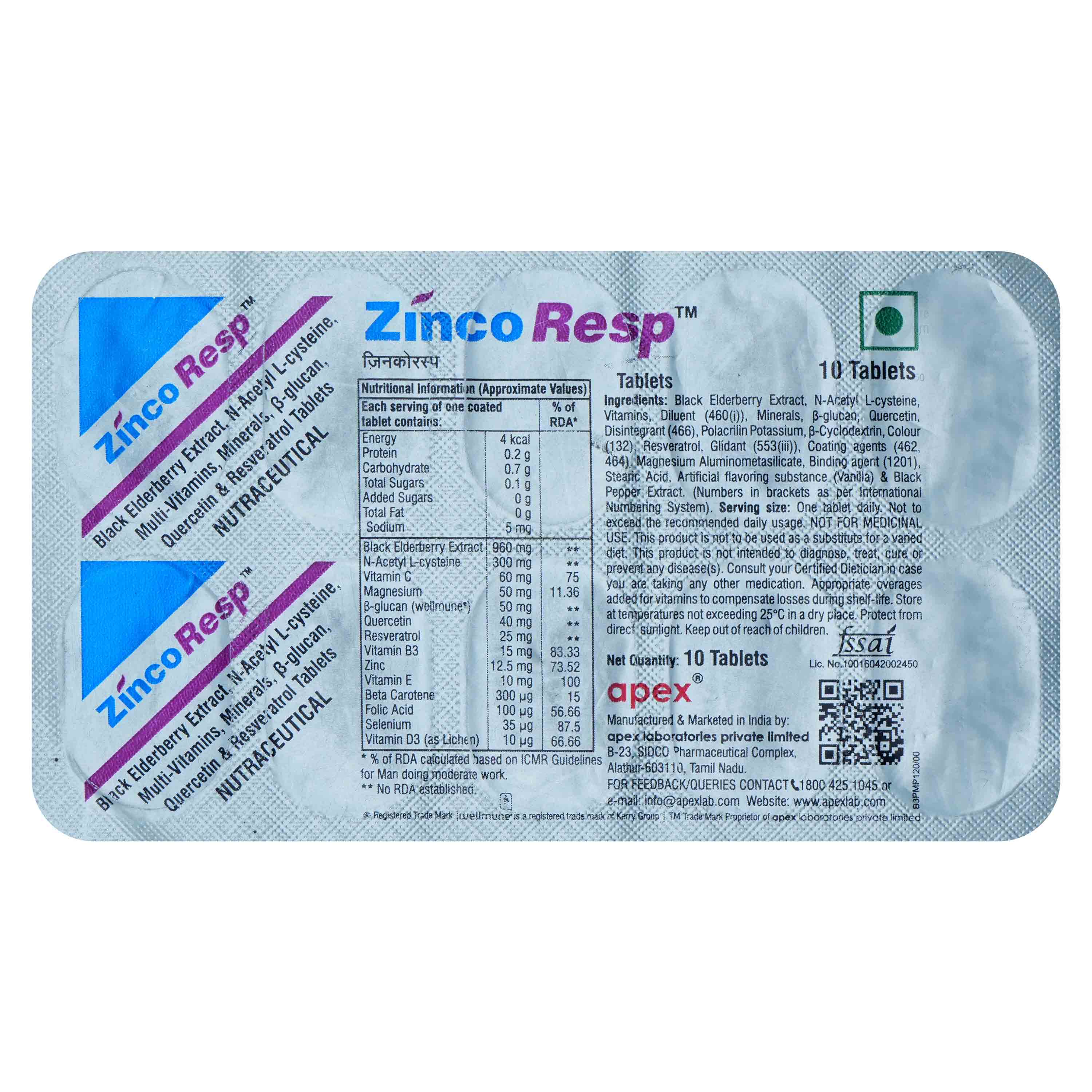 Zincoresp Tablet | Uses, Side Effects, Price | Apollo Pharmacy