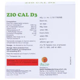 Buy Zio Cal D3 Tablet 15's | 19 Minutes Delivery | Apollo Pharmacy