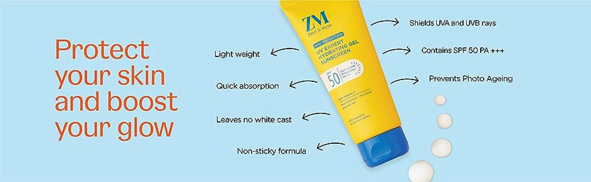 ZM UV Expert Hydrating Gel Sunscreen SPF 50 PA+++ with Vitamin C, 100 ...