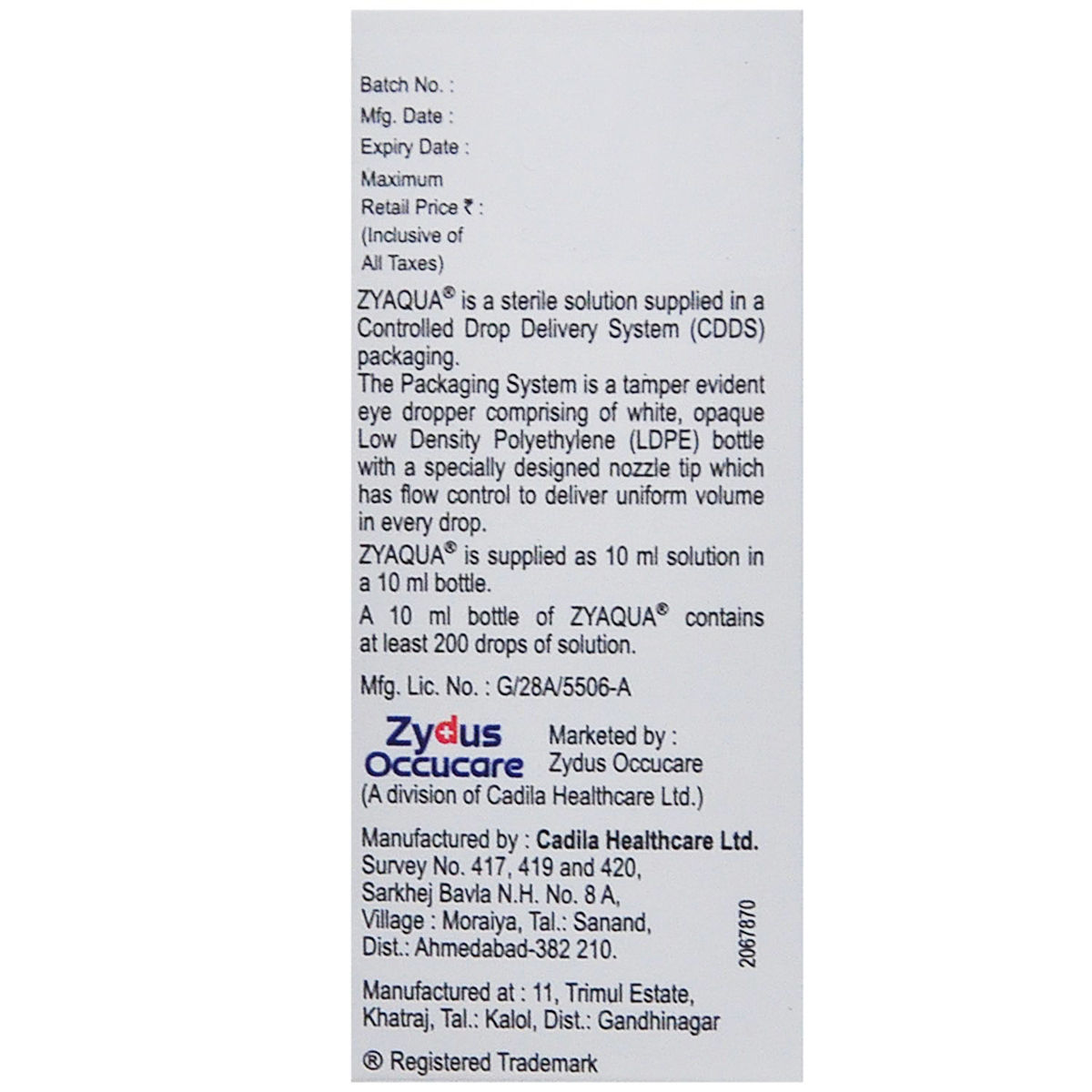 Zyaqua Eye Drops | Uses, Side Effects, Price | Apollo Pharmacy