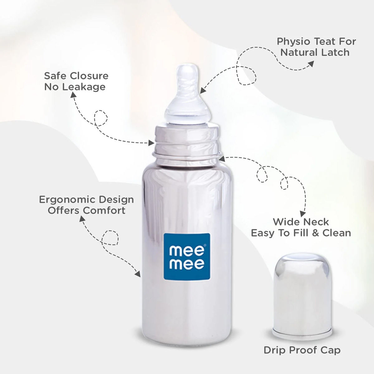 Mee Mee Milk-Safe™ Steel Feeding Bottle with Anti-Colic Teat, 240 ml ...