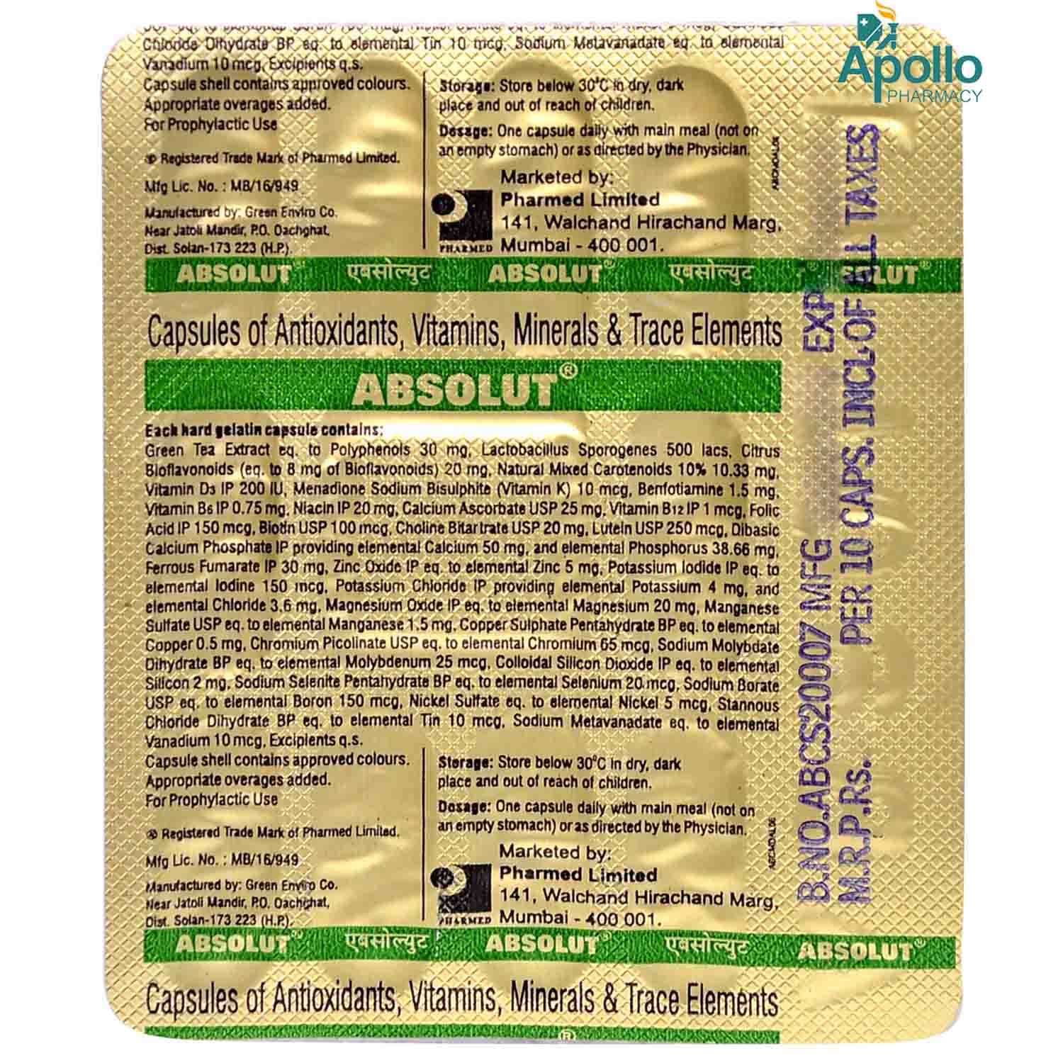 Absolut Capsule 10's Price, Uses, Side Effects, Composition - Apollo ...