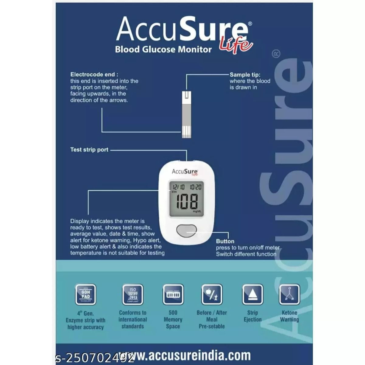 Buy Accusure Life Blood Glucose Meter, 1 Count | 19 Minutes Delivery ...