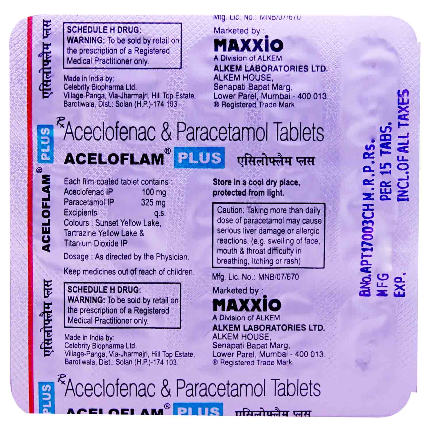 Aceloflam Plus Tablet 10's Price, Uses, Side Effects, Composition ...