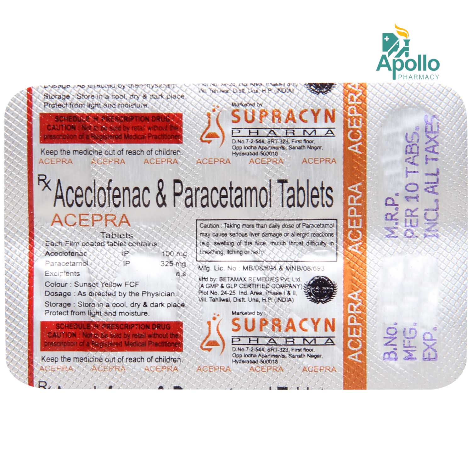 Acepra Tablet 10's Price, Uses, Side Effects, Composition - Apollo Pharmacy
