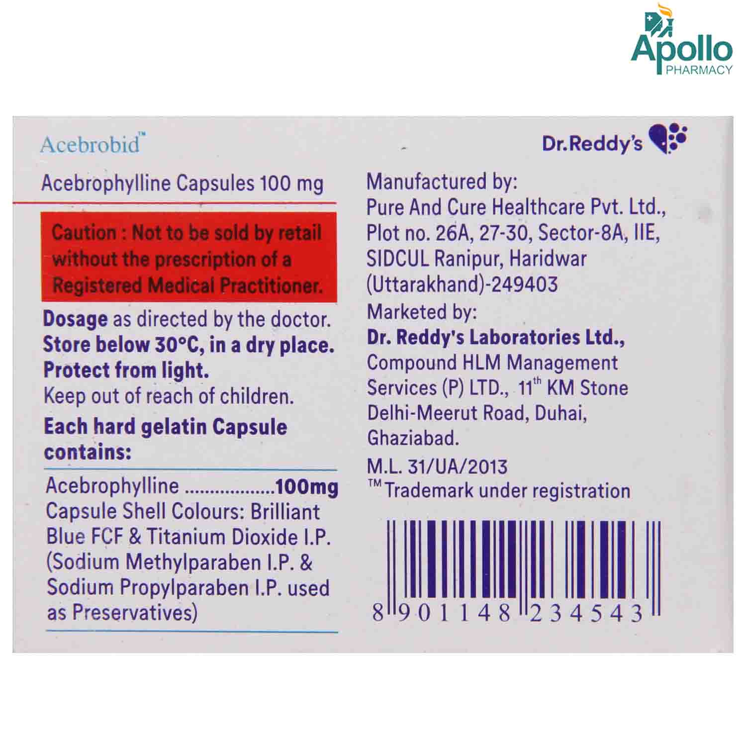 Acebrobid 100 mg Capsule 10's Price, Uses, Side Effects, Composition ...
