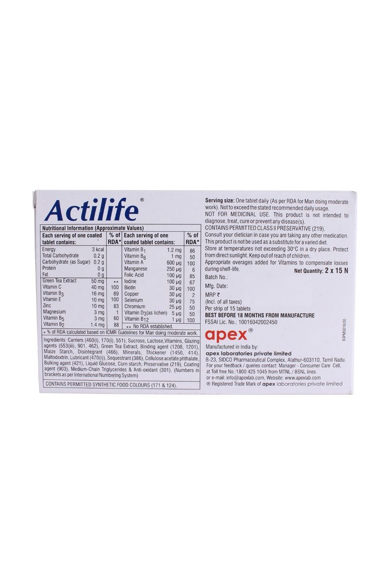 Actilife Tablet 15's Price, Uses, Side Effects, Composition - Apollo ...