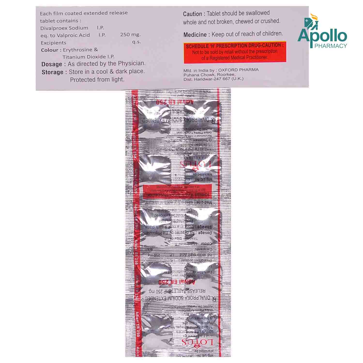 Adival ER 250 Tablet 10's Price, Uses, Side Effects, Composition ...