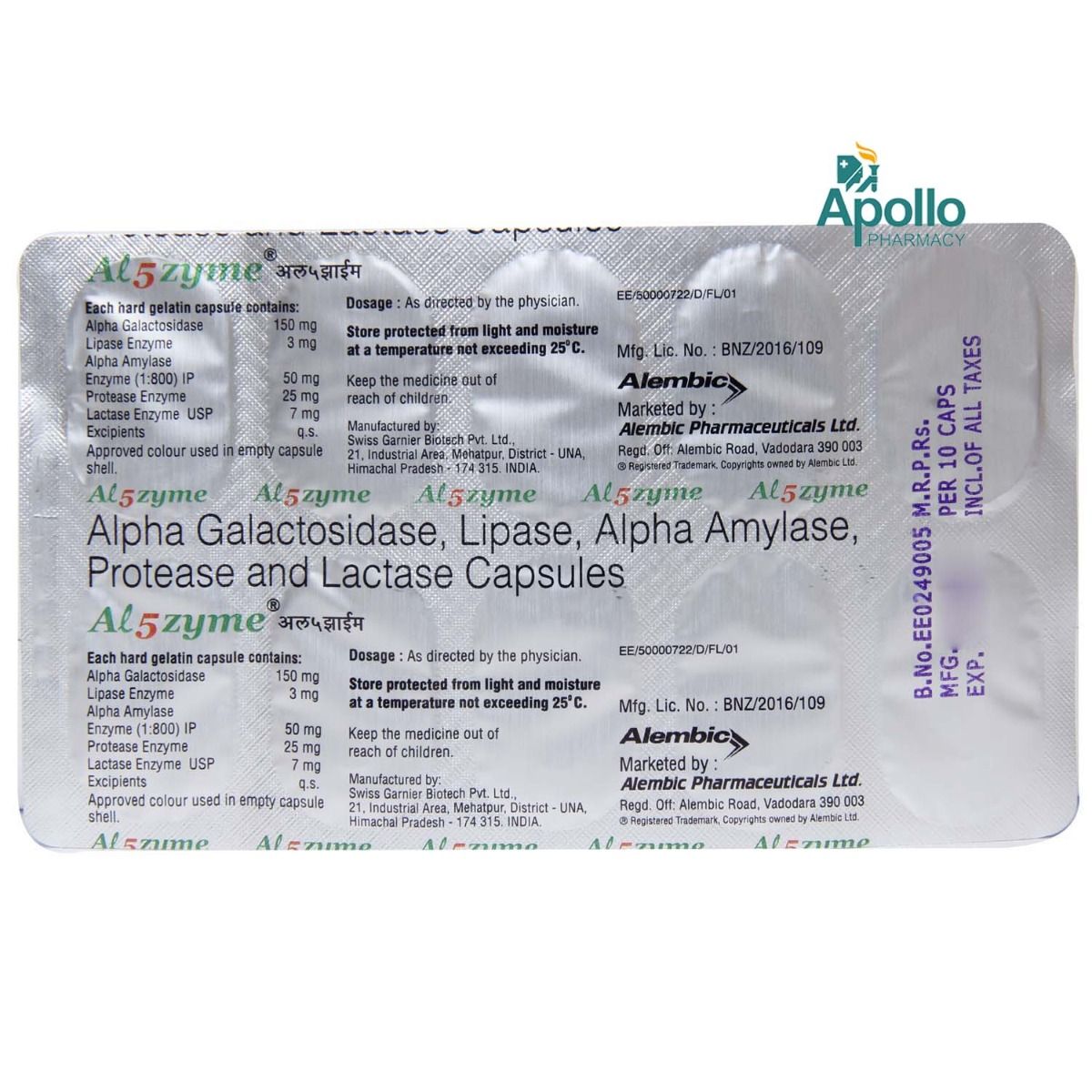 Al5Zyme Capsule 10's Price, Uses, Side Effects, Composition - Apollo ...