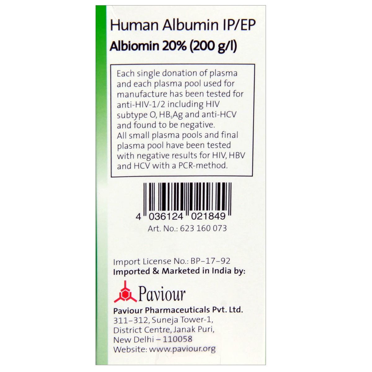 Albiomin 20% Infusion 100 ml Price, Uses, Side Effects, Composition ...