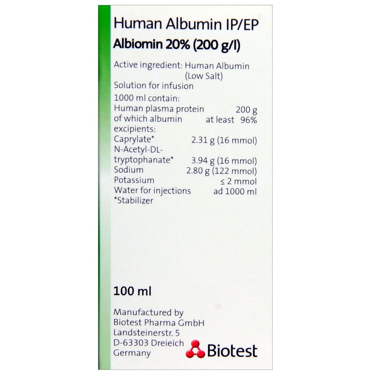 Albiomin 20% Infusion 100 ml Price, Uses, Side Effects, Composition ...