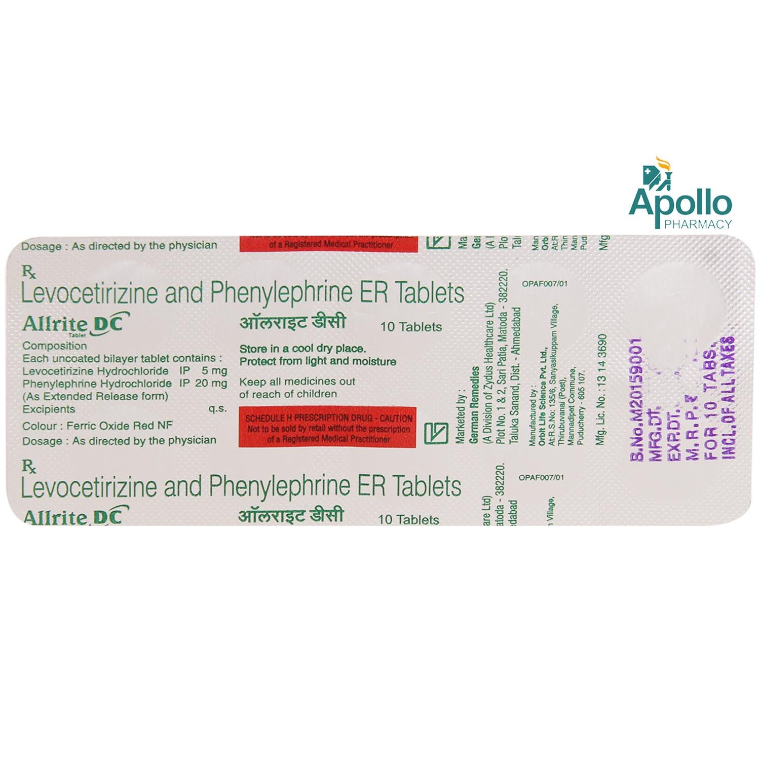 Allrite DC Tablet 10's Price, Uses, Side Effects, Composition - Apollo ...