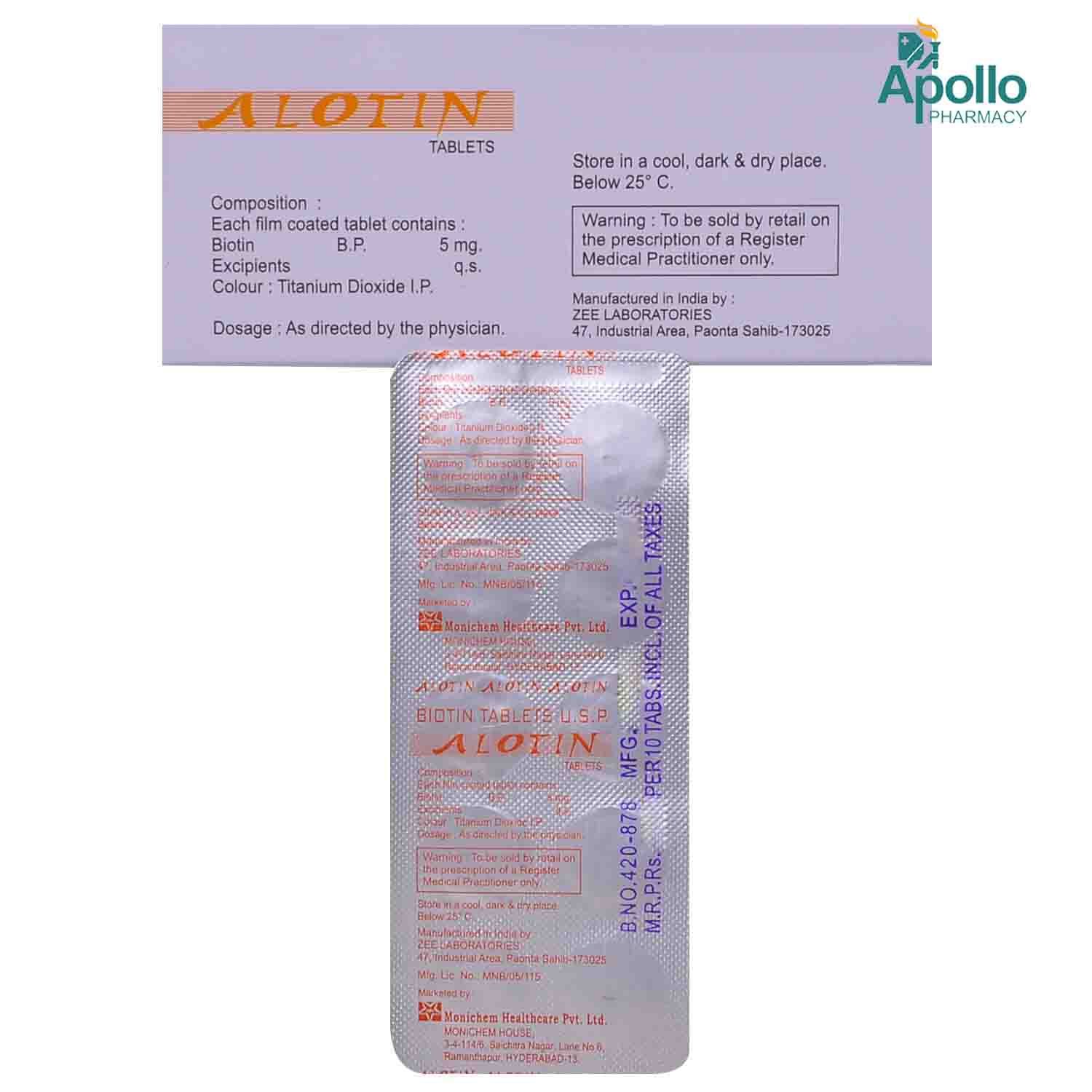 Alotin Tablet 10's Price, Uses, Side Effects, Composition - Apollo Pharmacy