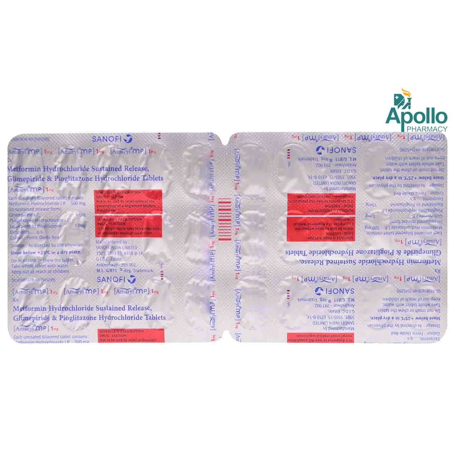 Amaryl MP 1 mg Tablet 15's Price, Uses, Side Effects, Composition ...