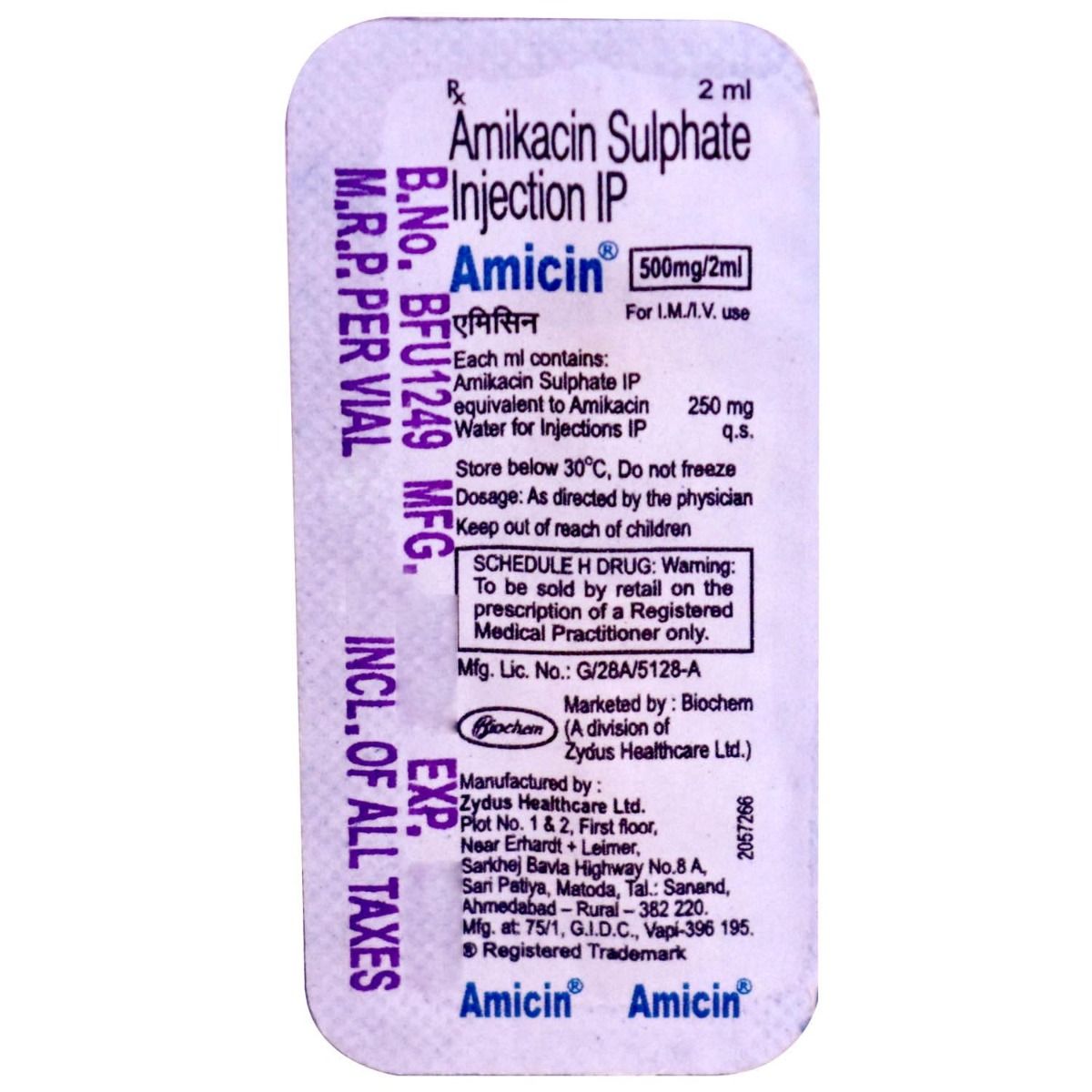 Amicin 500 mg Injection 2 ml | Uses, Side Effects, Price | Apollo Pharmacy