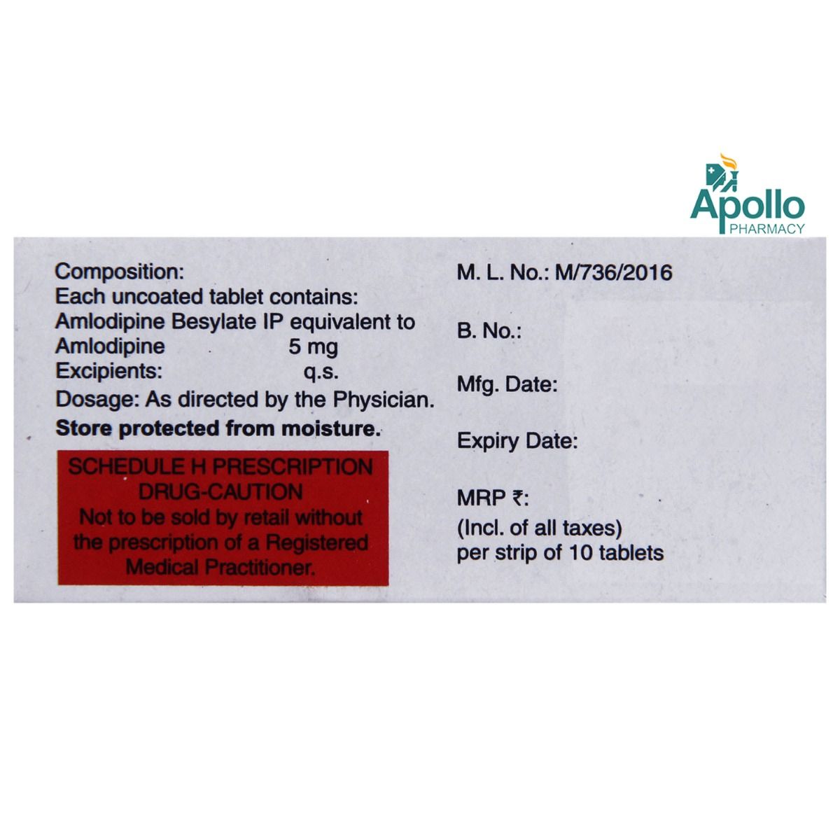 Amlosafe 5 Tablet 10's Price, Uses, Side Effects, Composition - Apollo ...