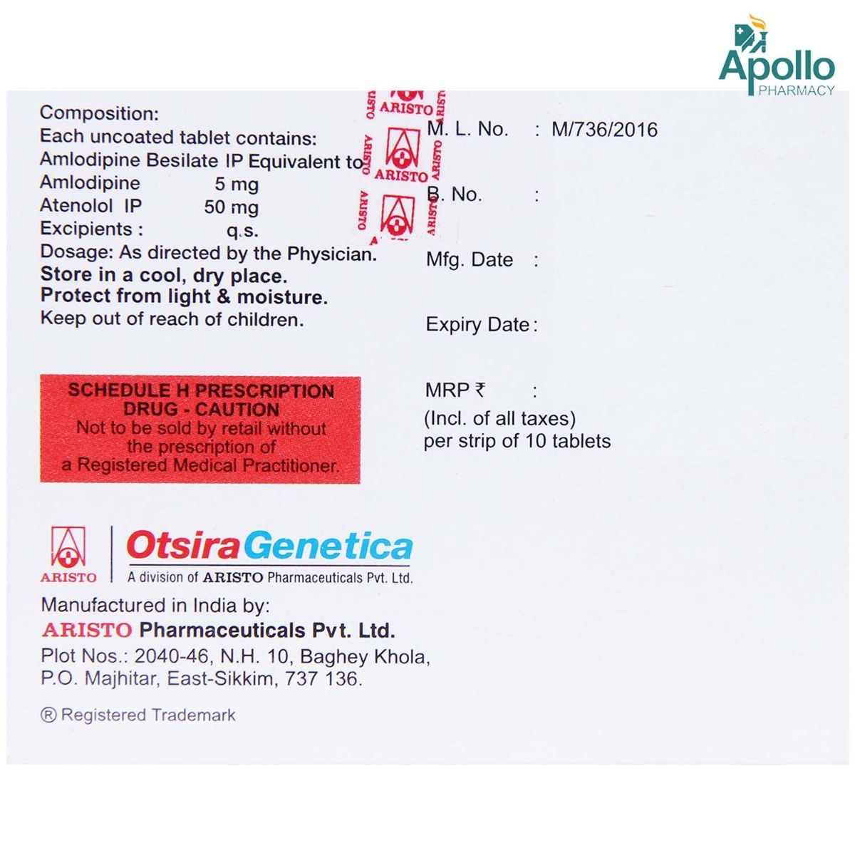 Amlosafe AT Tablet 10's Price, Uses, Side Effects, Composition - Apollo ...