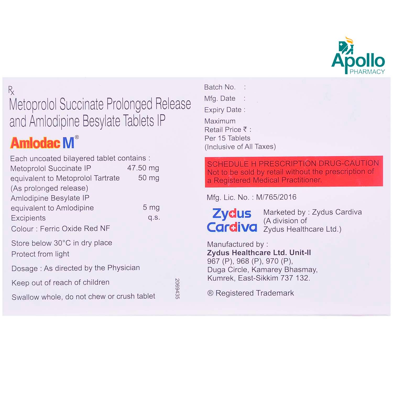 Amlodac M Tablet 15's Price, Uses, Side Effects, Composition - Apollo ...