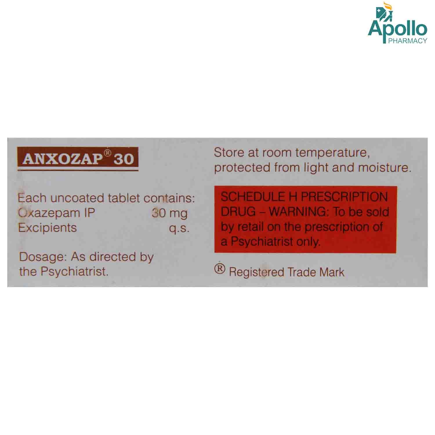 Anxozap 30 Tablet | Uses, Side Effects, Price | Apollo Pharmacy