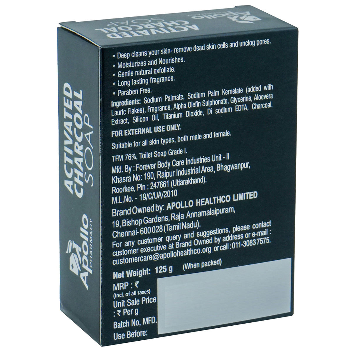 Buy Apollo Pharmacy Activated Charcoal Soap, 250 gm (2x125 gm) | 19 ...