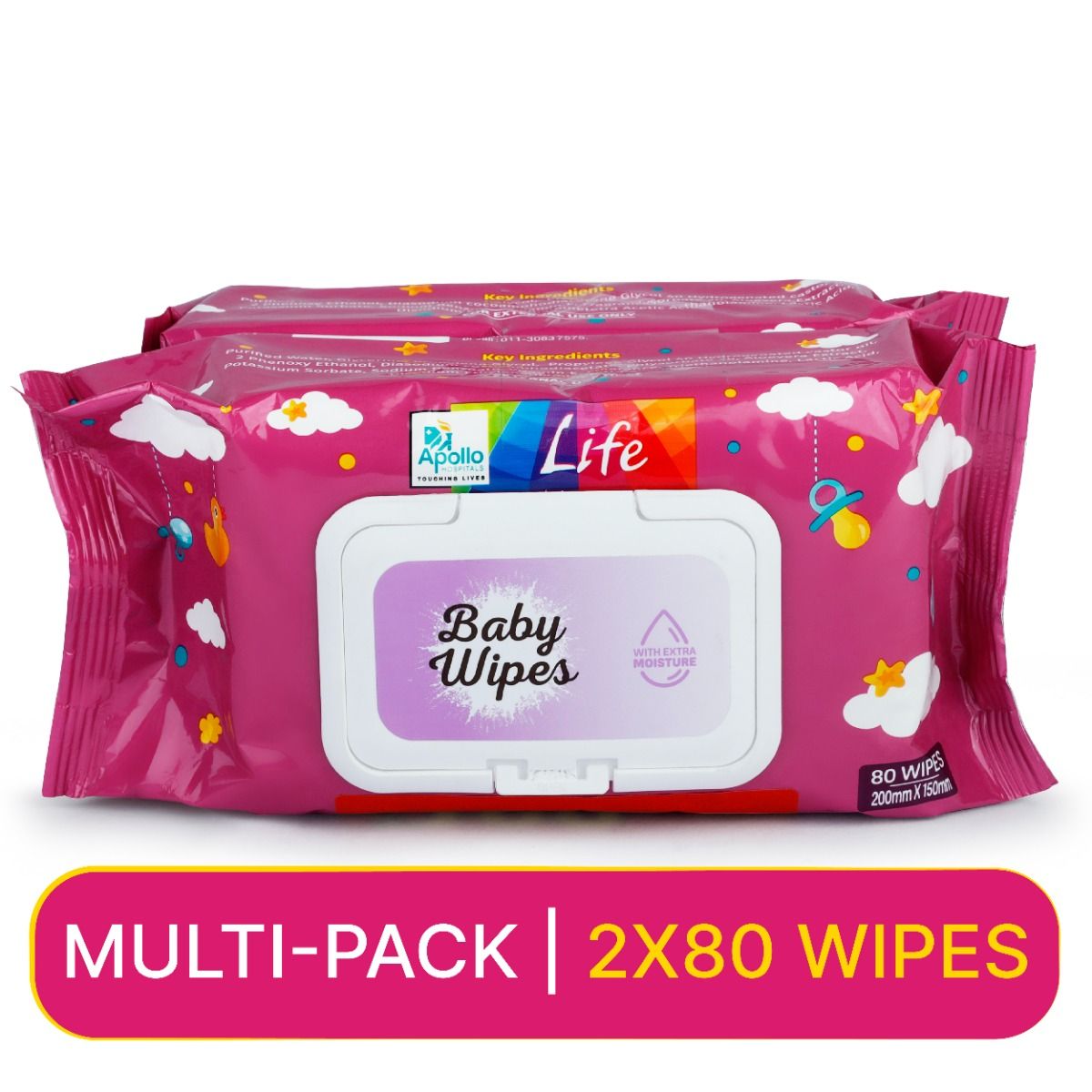 Apollo Life Baby Wipes, 160 Count (2x80 Wipes) Price, Uses, Side ...