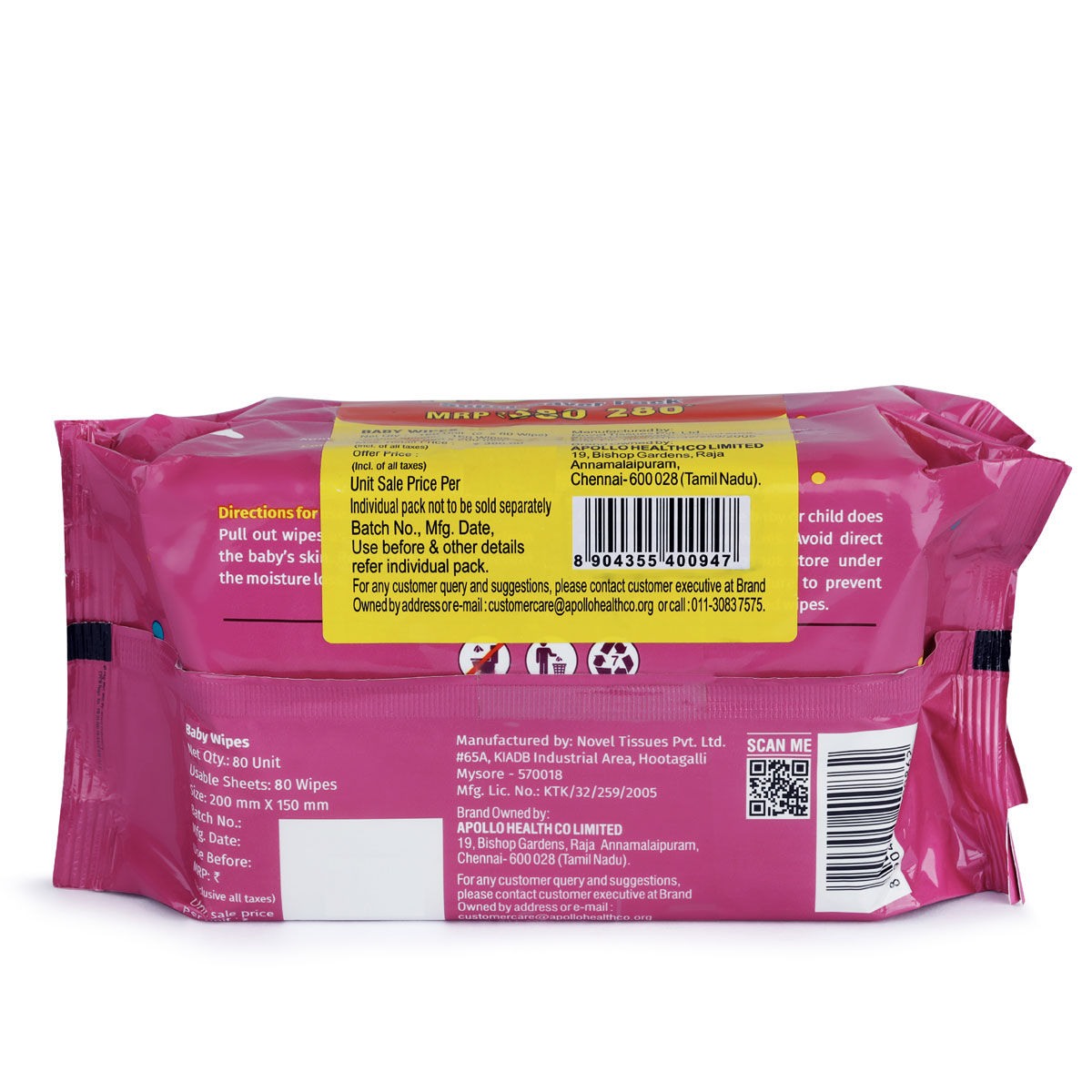 Apollo Life Baby Wipes, 160 Count (2x80 Wipes) Price, Uses, Side ...