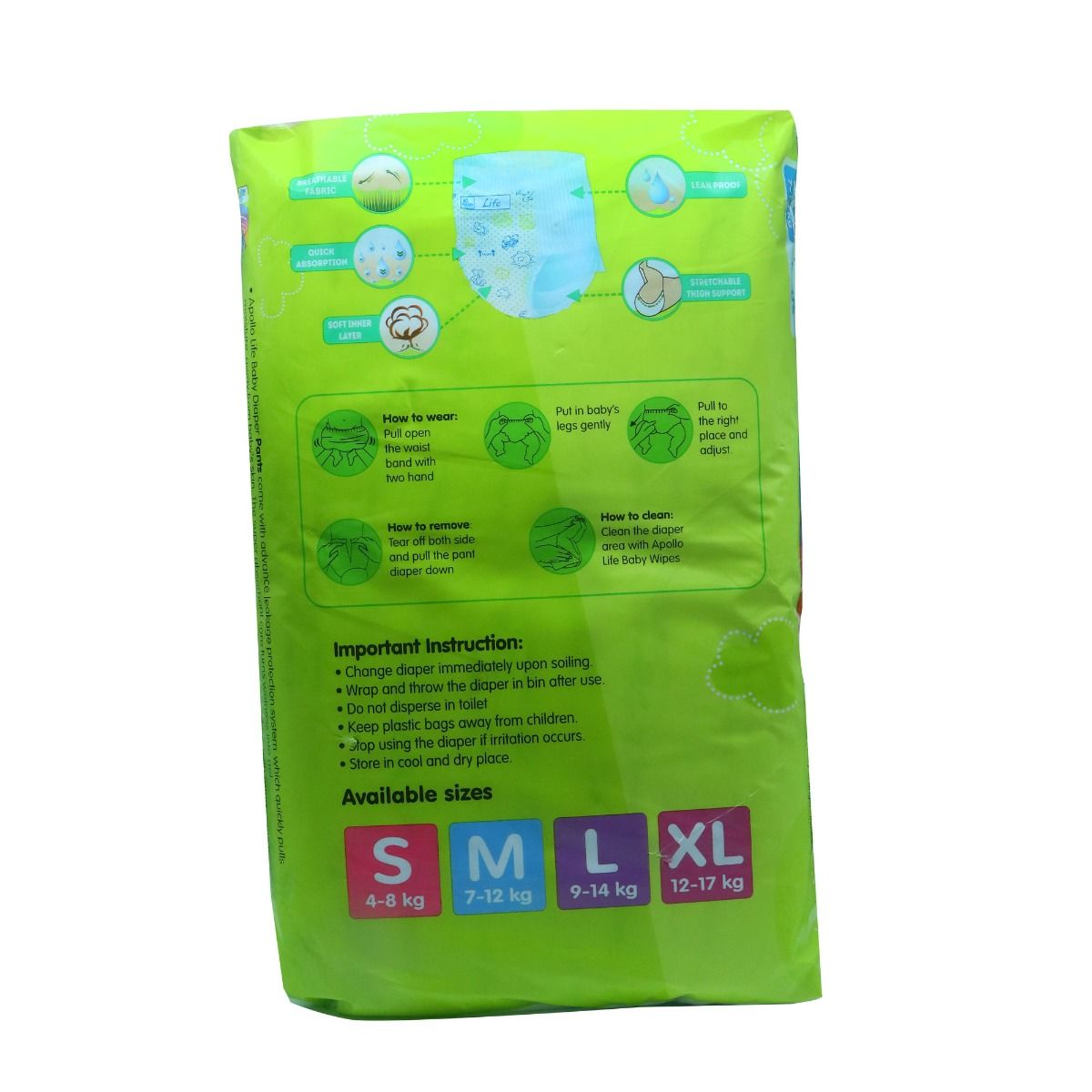 Apollo Life Baby Diaper Pants Medium, 40 Count Price, Uses, Side ...