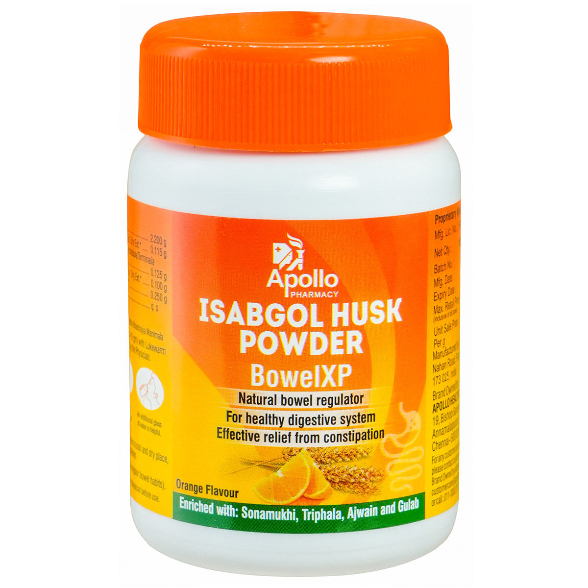 Buy Apollo Pharmacy Isabgol Husk Orange Flavour Powder Bowel XP, 100 gm ...