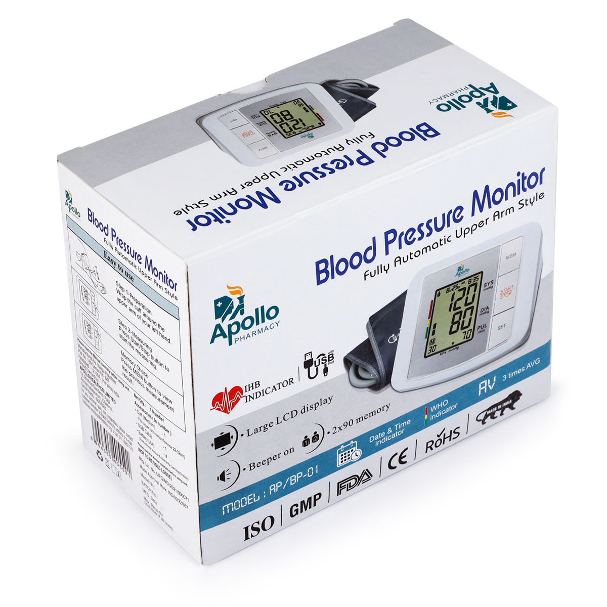 Buy Apollo Pharmacy Blood Pressure Monitor AP/BP-01, 1 Count | 19 ...