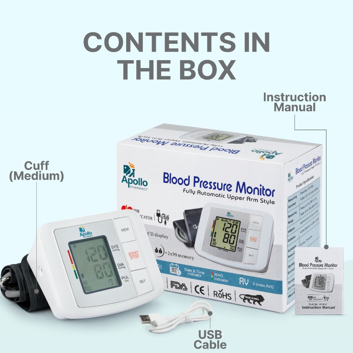 Buy Apollo Pharmacy Blood Pressure Monitor AP/BP-01, 1 Count | 19 ...