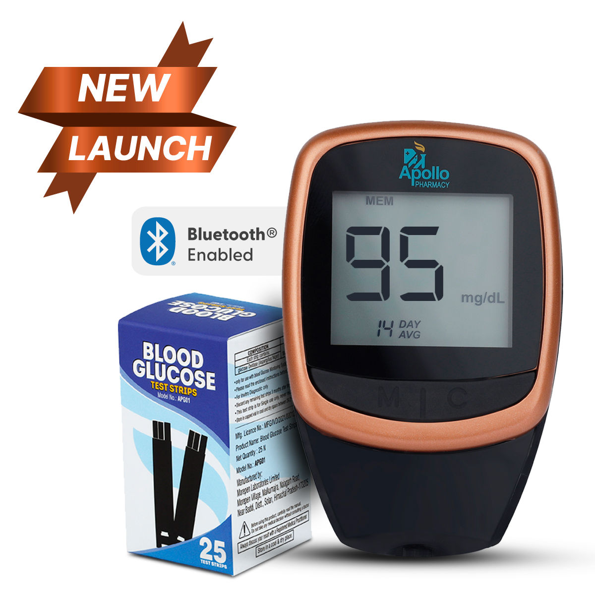 Buy Apollo Pharmacy Smart Blood Glucose Monitoring Bluetooth System ...