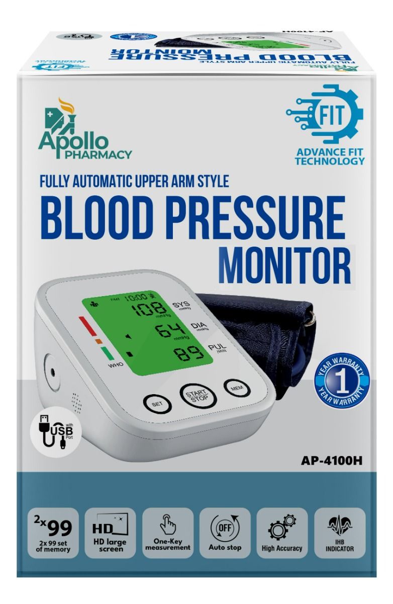 Buy Apollo Pharmacy Fully Automatic Upper Arm Style Blood Pressure ...