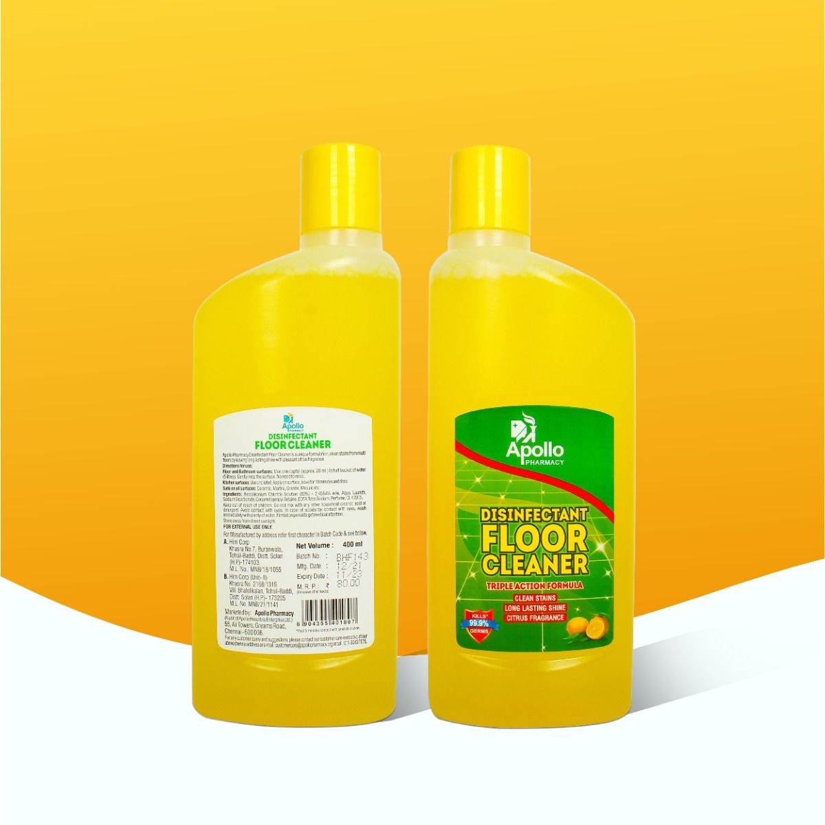 Apollo Pharmacy Disinfectant Floor Cleaner, 1200 ml (3x400 ml) Price ...