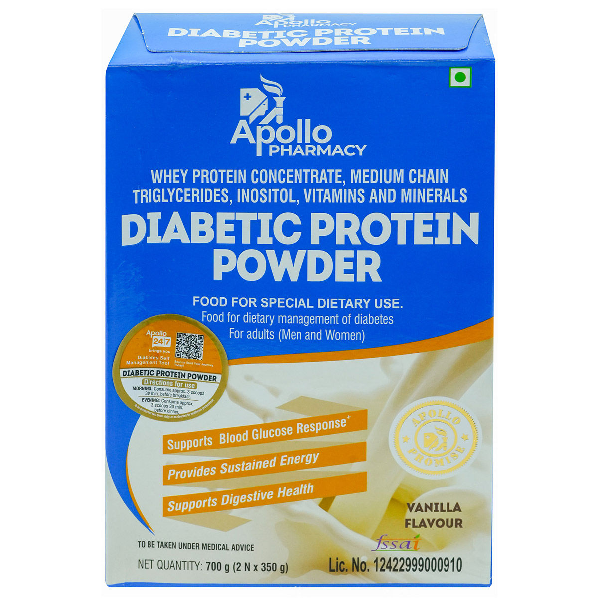 Buy Apollo Pharmacy Diabetic Protein Vanilla Flavour Powder, 700 gm ...