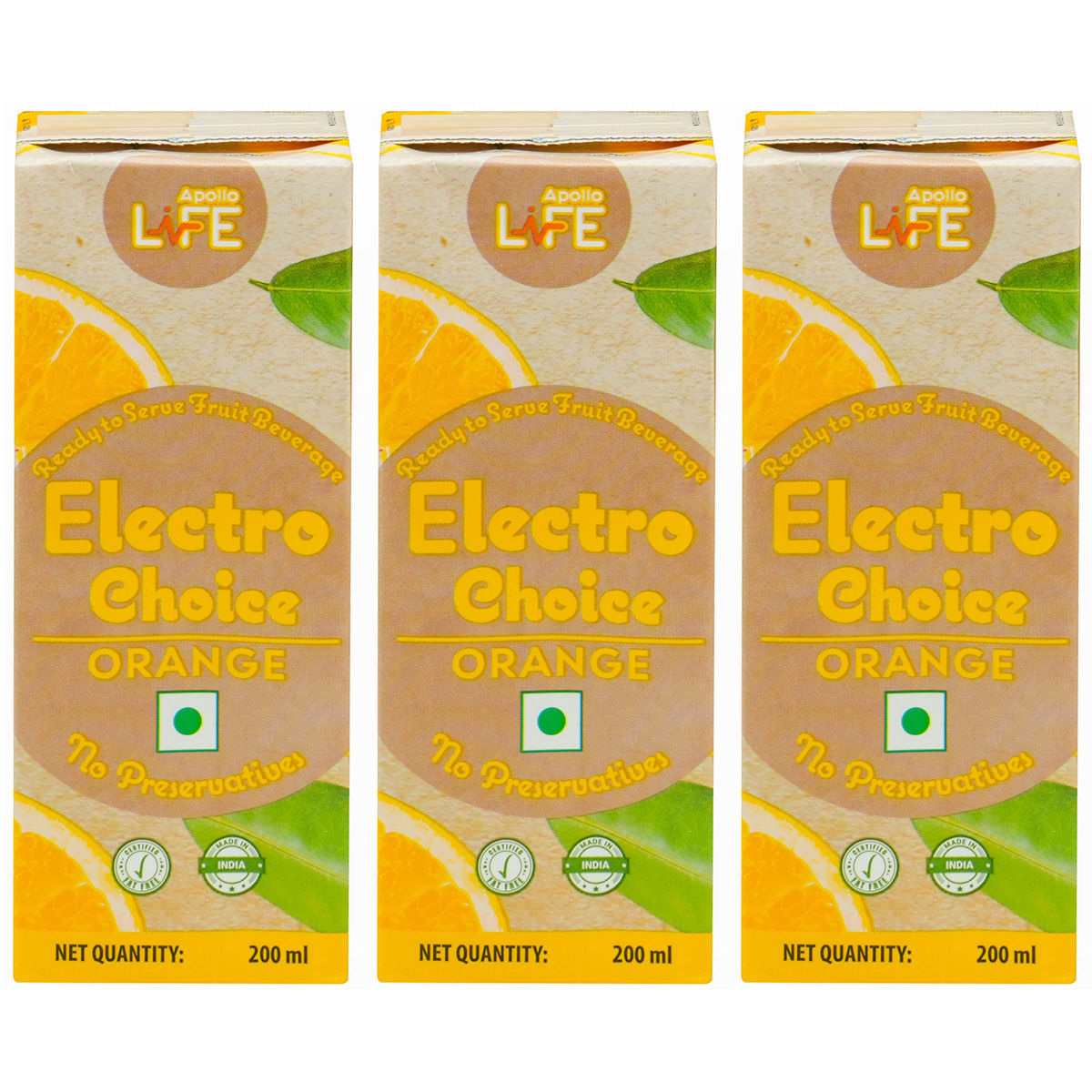 Buy Apollo Life Electro Choice Orange Flavour Liquid 600 ml, (3x200 ml ...