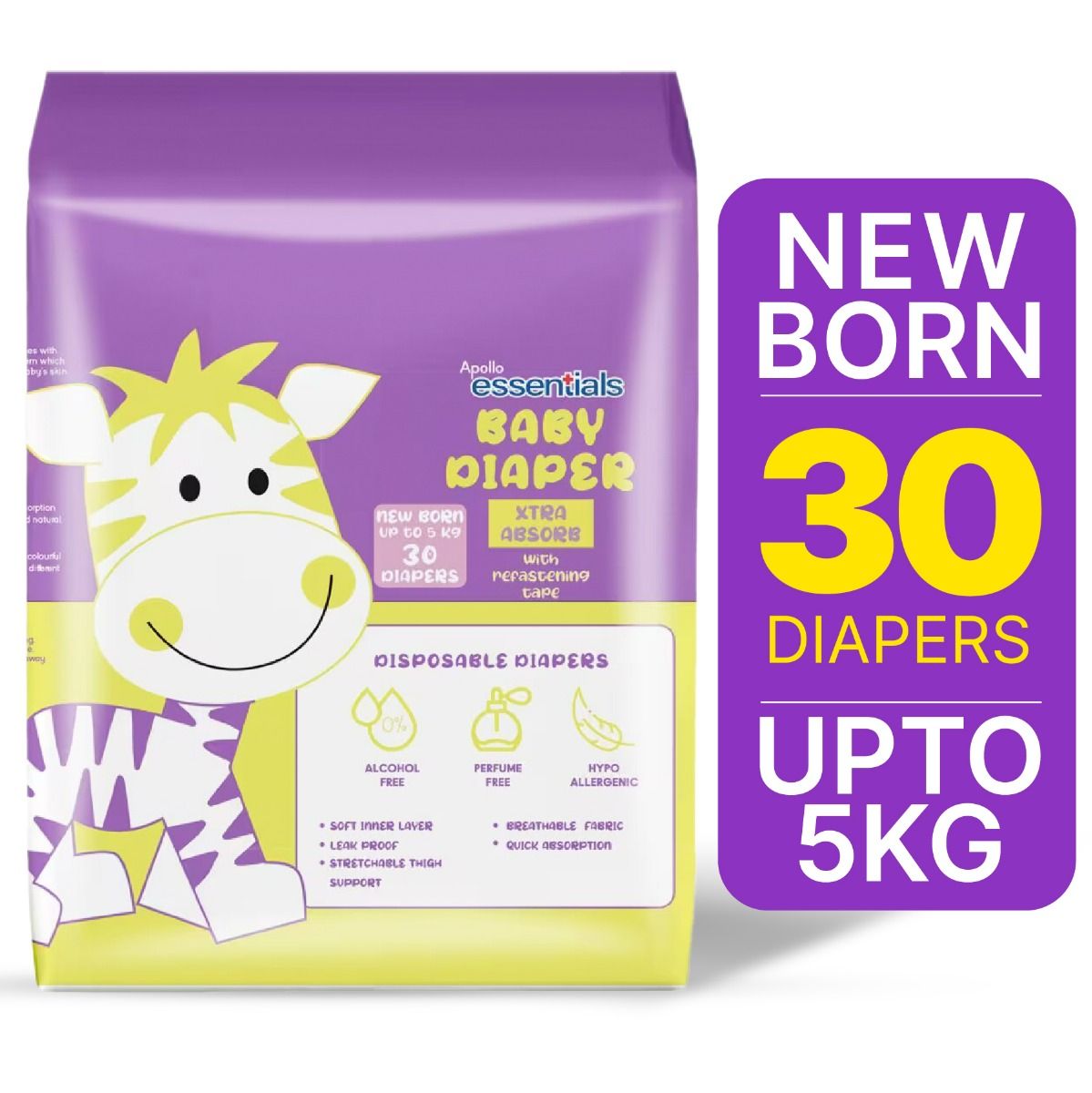 Apollo Essentials Extra Absorb Baby Diapers New Born, 30 Count Price ...