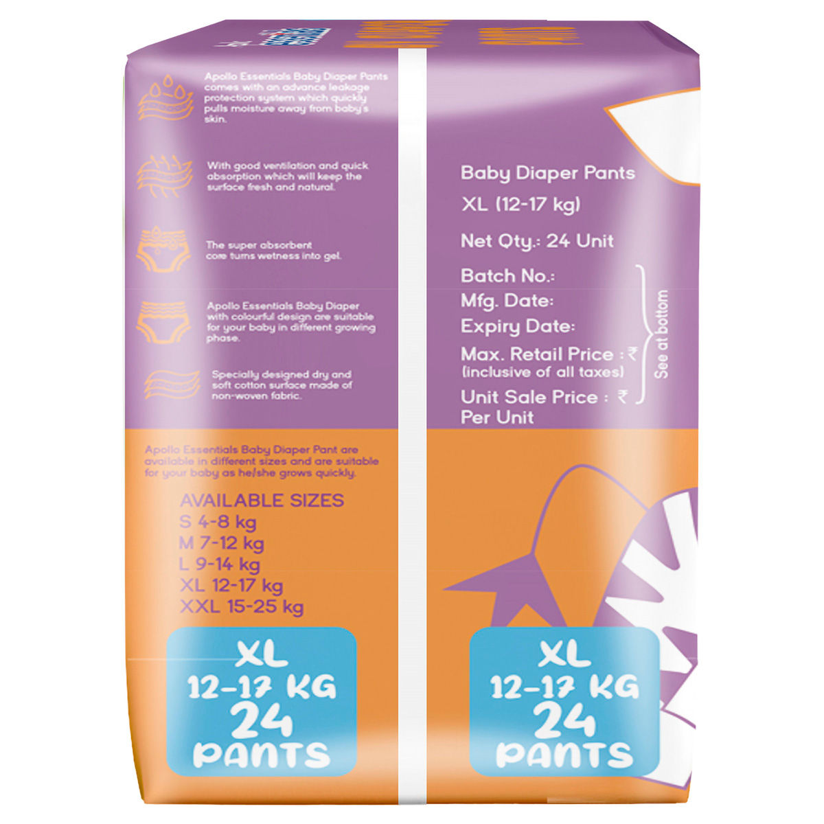 Buy Apollo Essentials Xtra Absorb Baby Diaper Pants XL, 24 Count | 19 ...